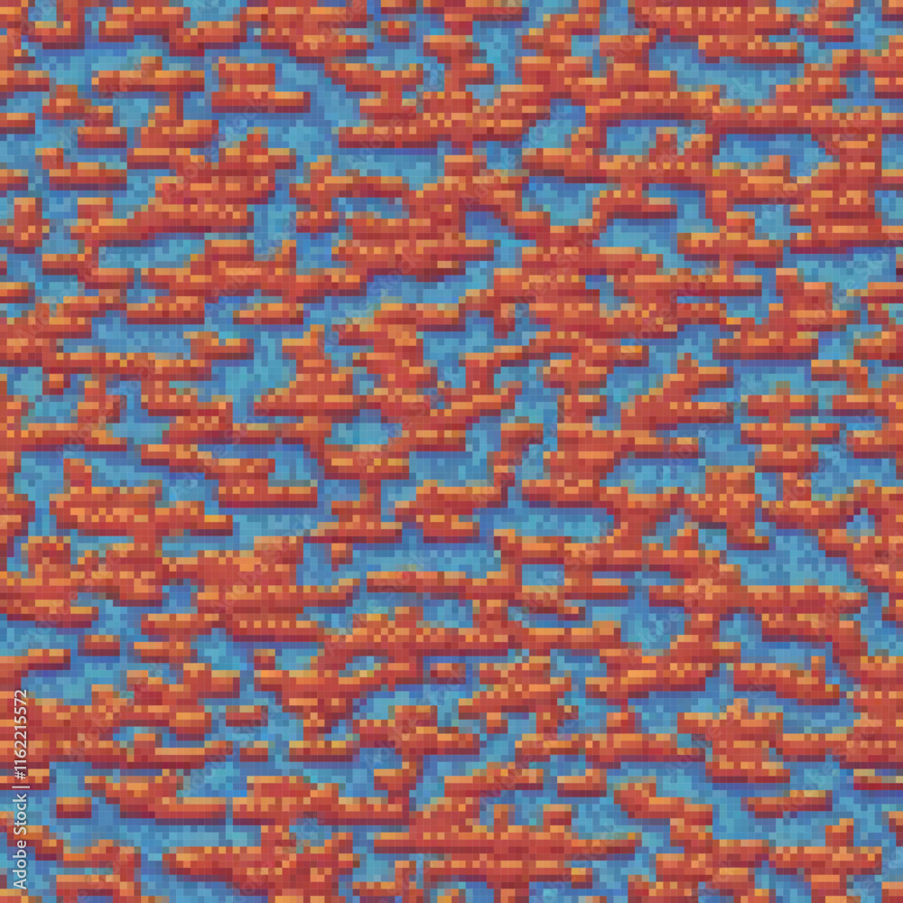 Vibrant blue and orange pixel art fabric design, perfect for retro ...