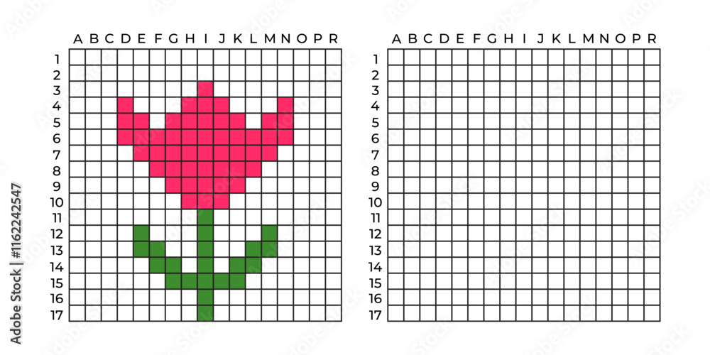 Copy Educational game for children. Pixel art flower tulip Coloring by ...