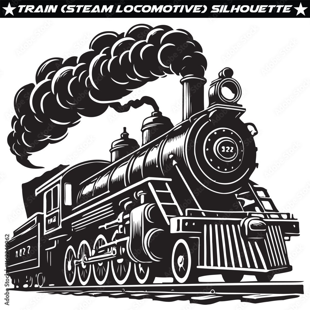 Train (steam locomotive) silhouette vector illustration. Stock Vector ...