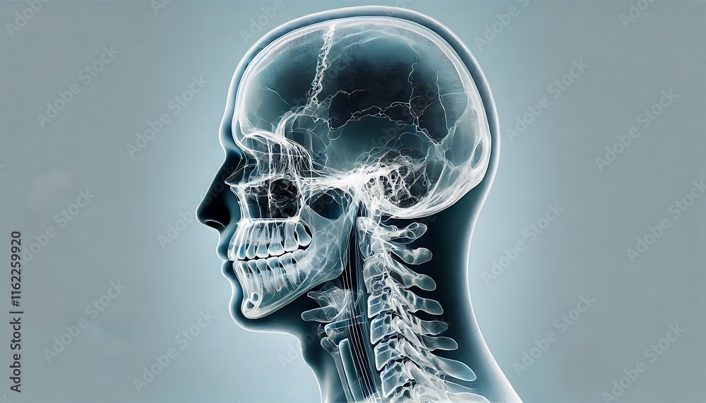 Lateral X-ray of Human Head and Neck Anatomy Stock Illustration | Adobe ...