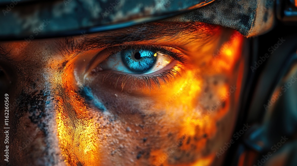 Soldier in digital battlefield: profile of a focused warrior in combat ...