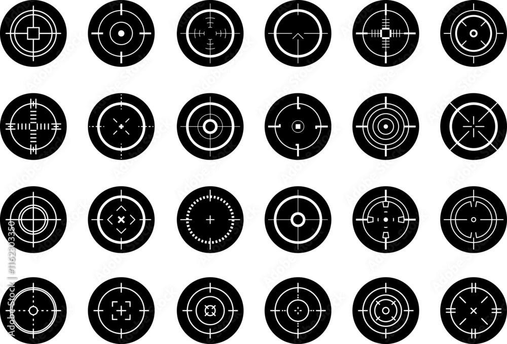 Weapon sight, sniper rifle optical scope. Hunting gun viewfinder with ...