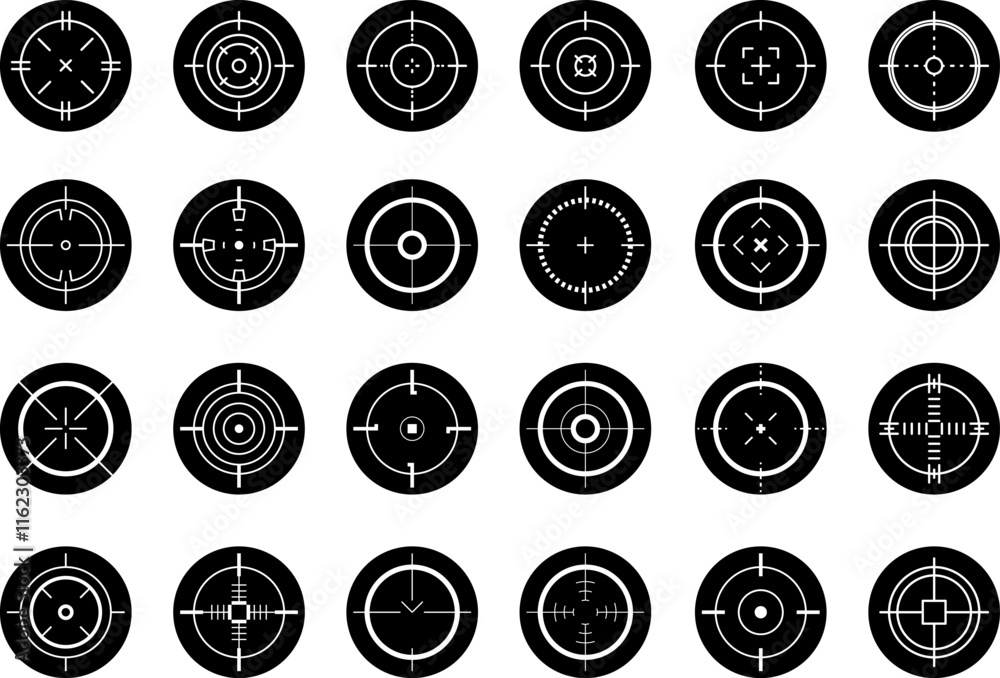 Weapon sight, sniper rifle optical scope. Hunting gun viewfinder with ...