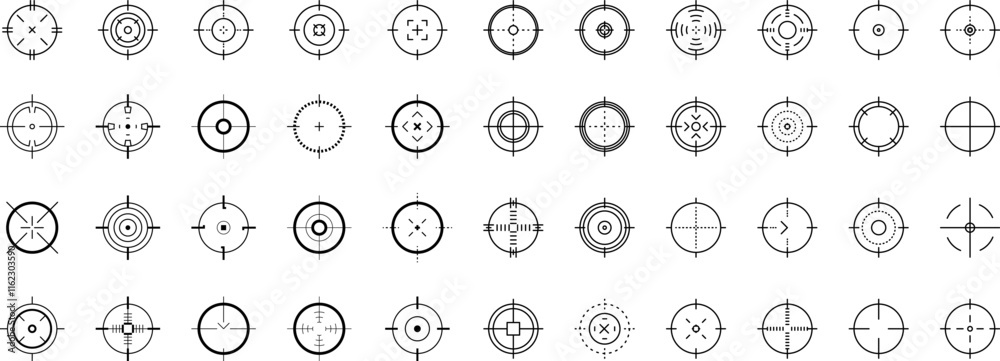 Weapon sight, sniper rifle optical scope. Hunting gun viewfinder with ...