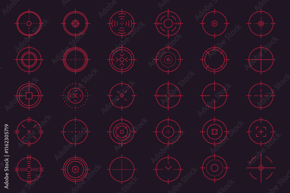 Weapon sight, sniper rifle optical scope. Hunting gun viewfinder with ...