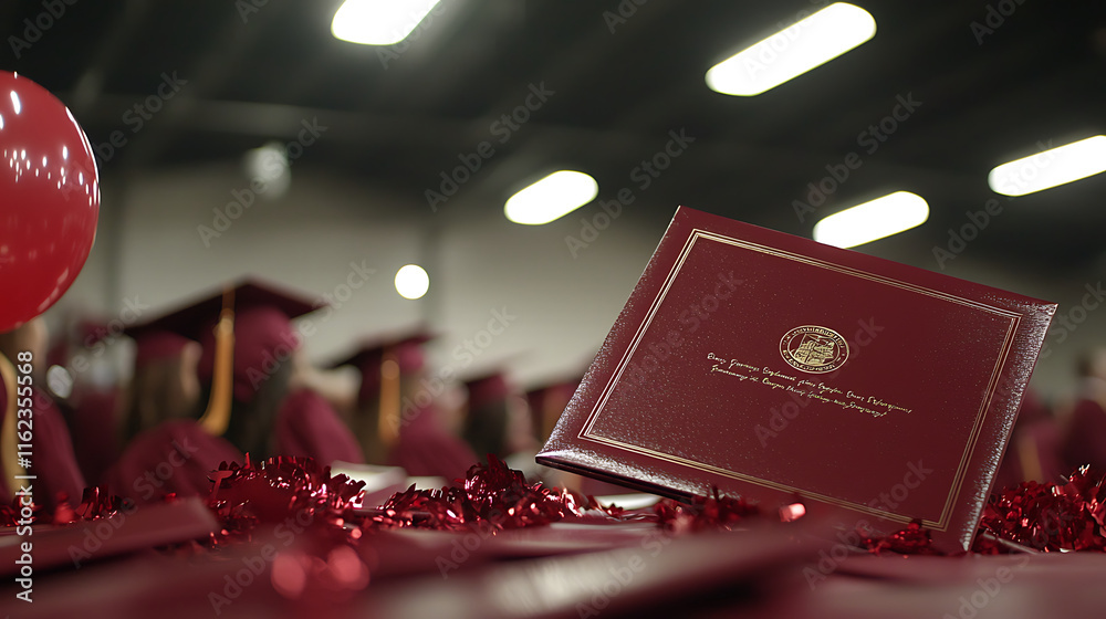 graduation ceremony featuring red caps, diplomas, and celebratory ...