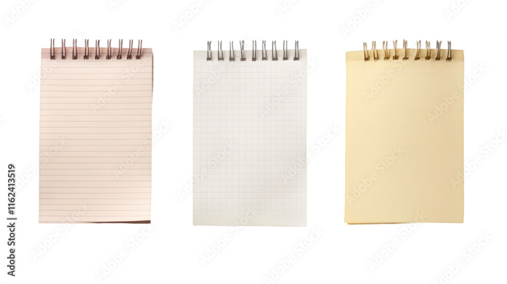Spiral-bound notepad papers featuring lined, graph, and blank sheets ...