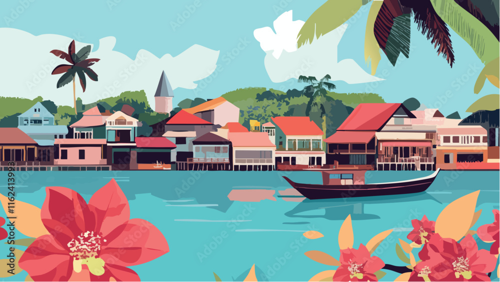 Batam, Indonesia- Culture and Nature by the Sea.eps Stock Vector ...
