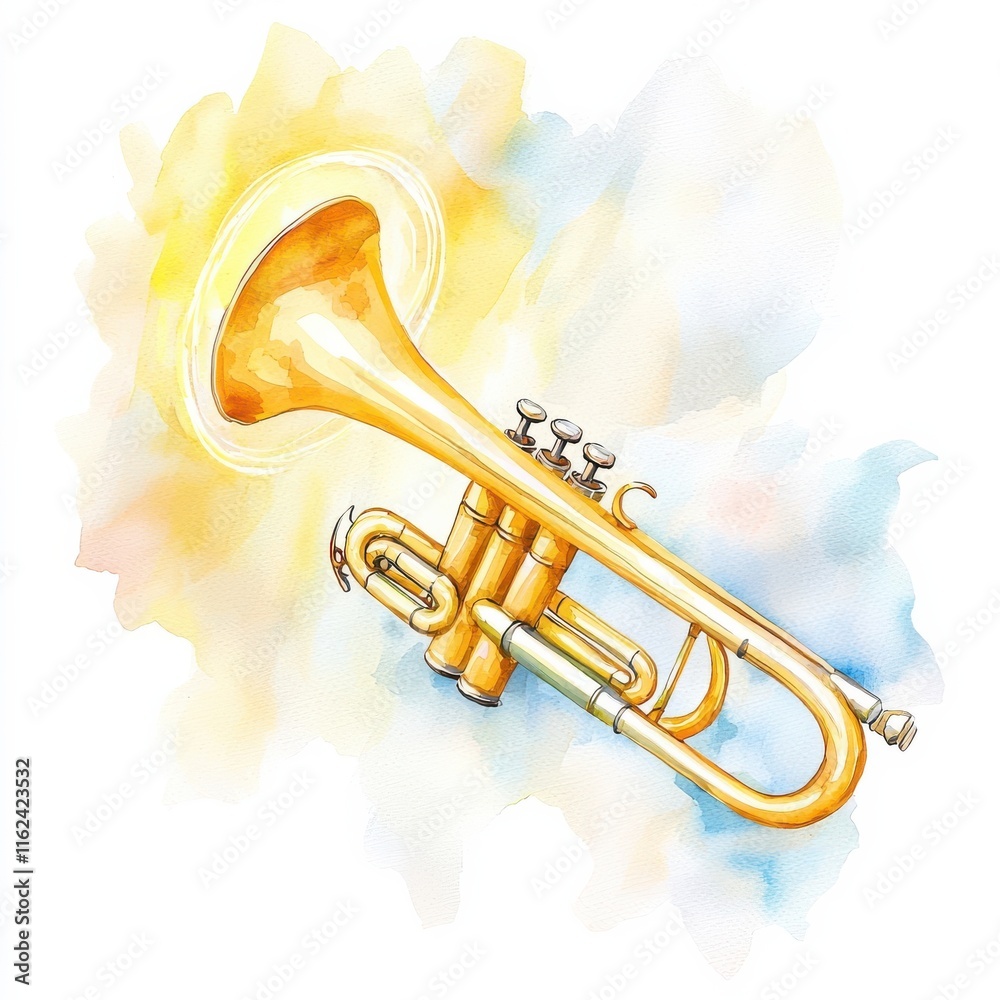Easter Christian Clipart. Golden trumpet illustration with a colorful ...