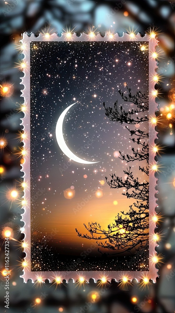 Elegant Postage Stamp Designs with Twinkling Lights Themes, a double ...