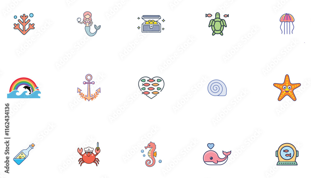 Charming and Versatile Underwater Icon Set Featuring Unique Marine ...