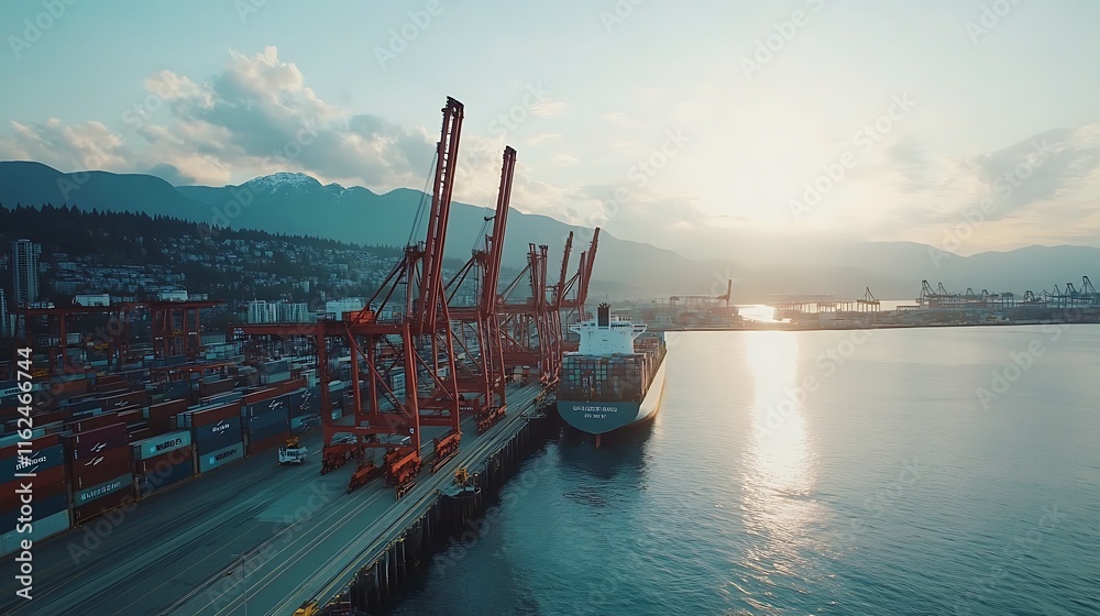 Global trade and logistics concept, cargo terminal loading shipping ...