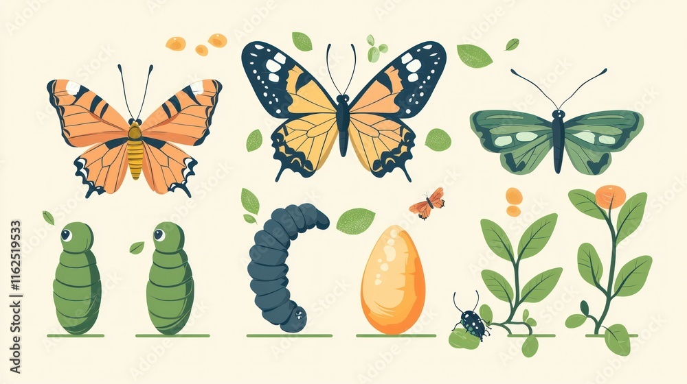 Butterfly Life Cycle Stages Illustrated With Colorful Butterflies And ...
