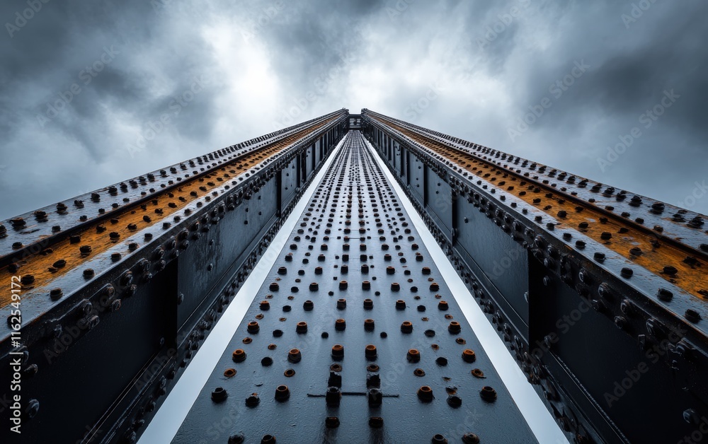 Awe-inspiring view of colossal steel beams reaching towards a brooding ...