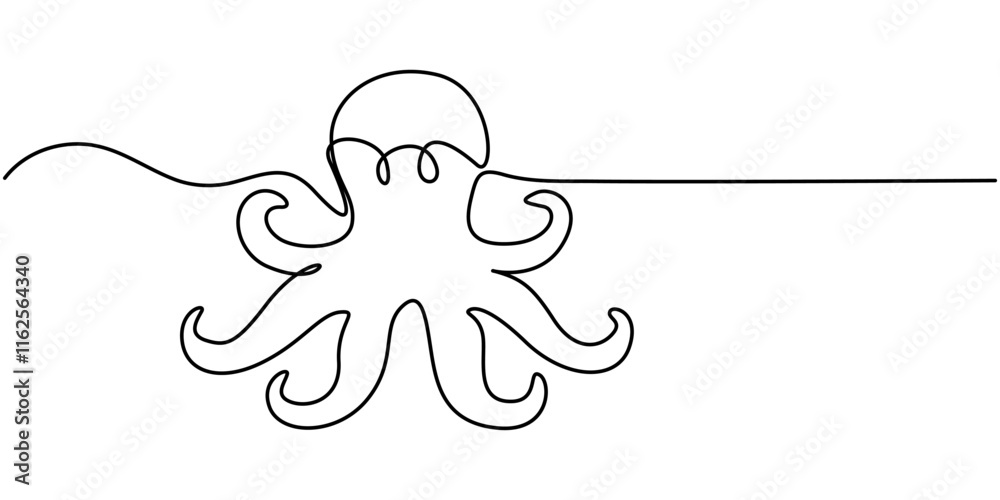 octopus continuous line art drawing style. Minimalist black octopus ...