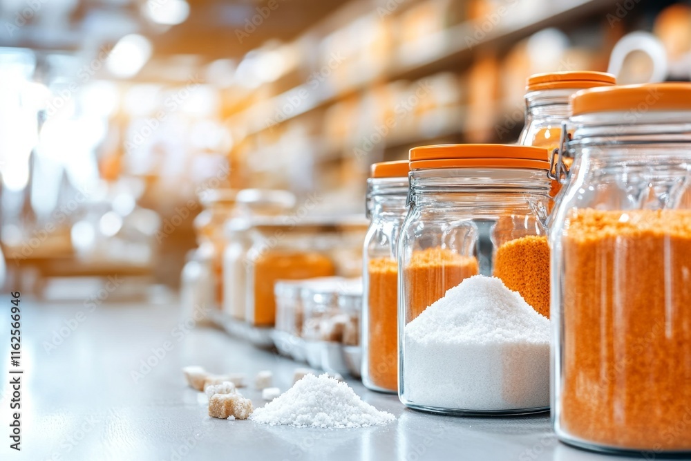 A vibrant image of iodized salt packaging in a grocery store aisle ...
