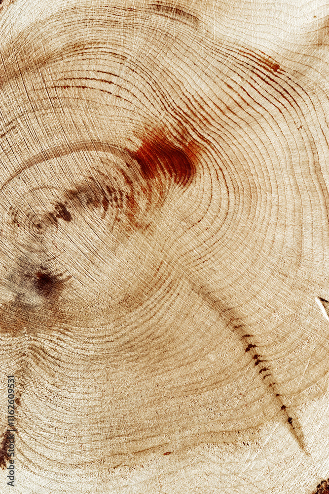 Wooden annual rings texture natural vertical background, round shape of ...