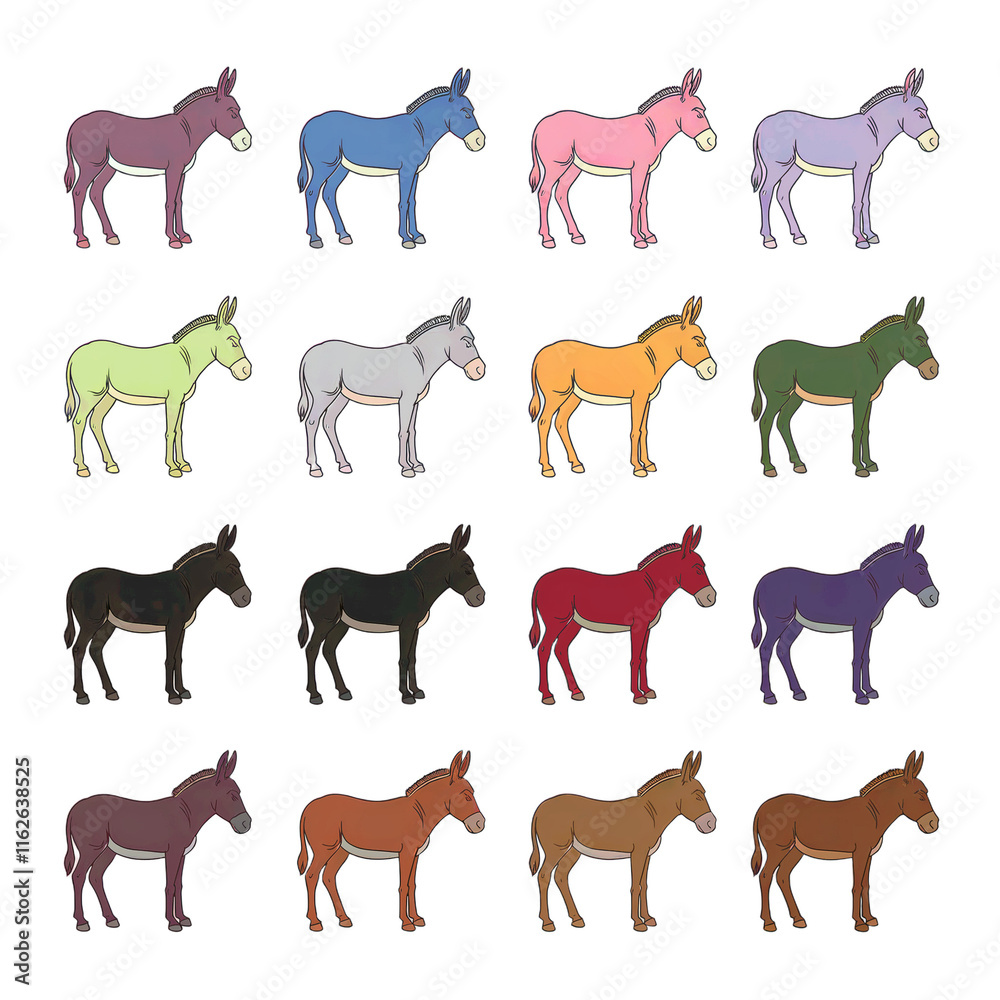 Set of donkey Silhouettes assorted colors transparent background ...