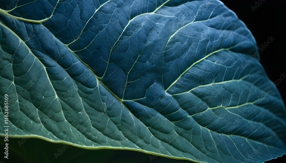 Primer plano de una hoja azul con venas verdes, que muestra los ...