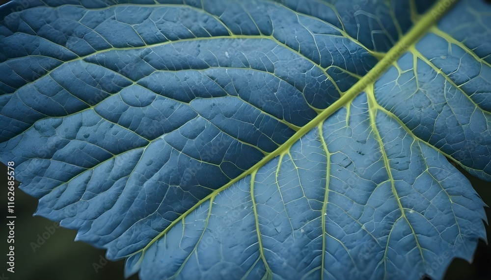 Primer plano de una hoja azul con venas verdes, que muestra los ...
