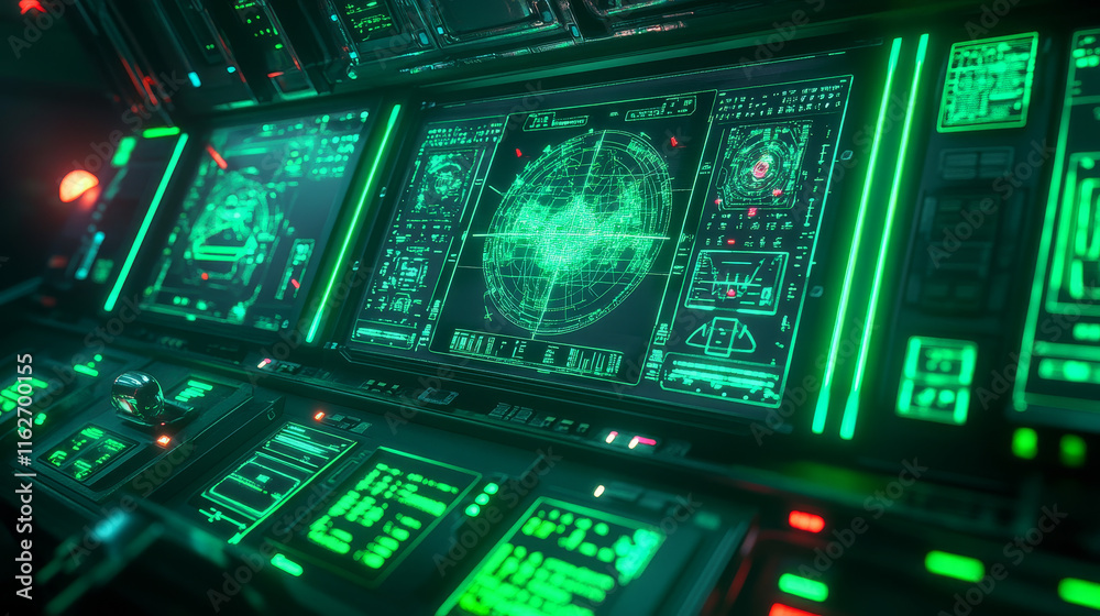 HUD military radar or sonar display screen interface of submarine, ship ...