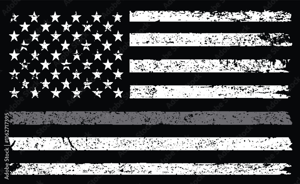 USA grunge flag with a thin gray or silver line. A sign to honor and ...