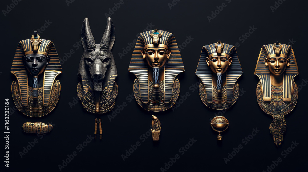 Egypt thin line icons of ancient gods and religion symbols. Sphinx ...