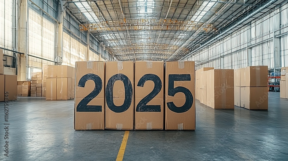 Cardboard boxes spelling out "2025" in a warehouse setting. - Stock ...