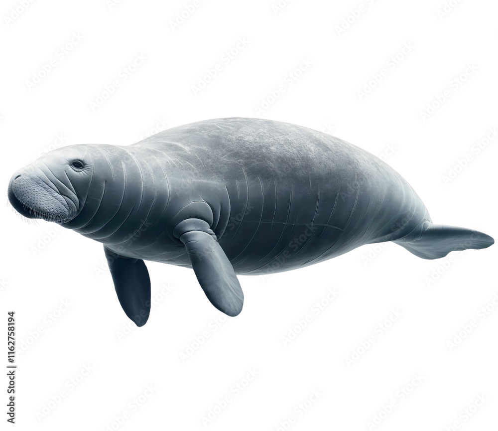 Cute manatee swimming isolated illustration, endangered marine mammal ...
