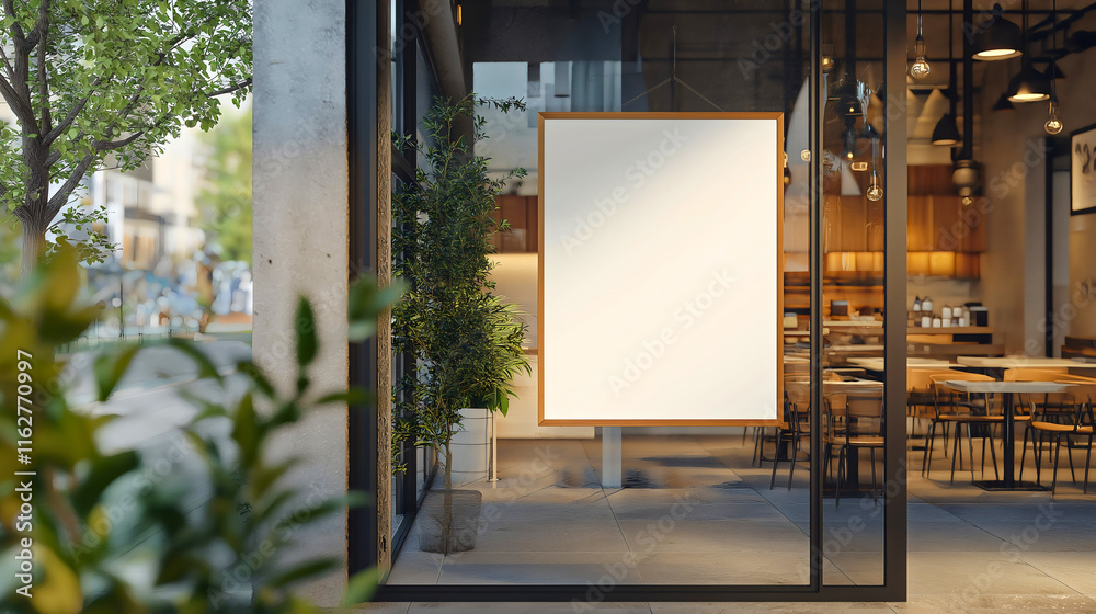 Cafe storefront window mockup design, modern restaurant billboard ...