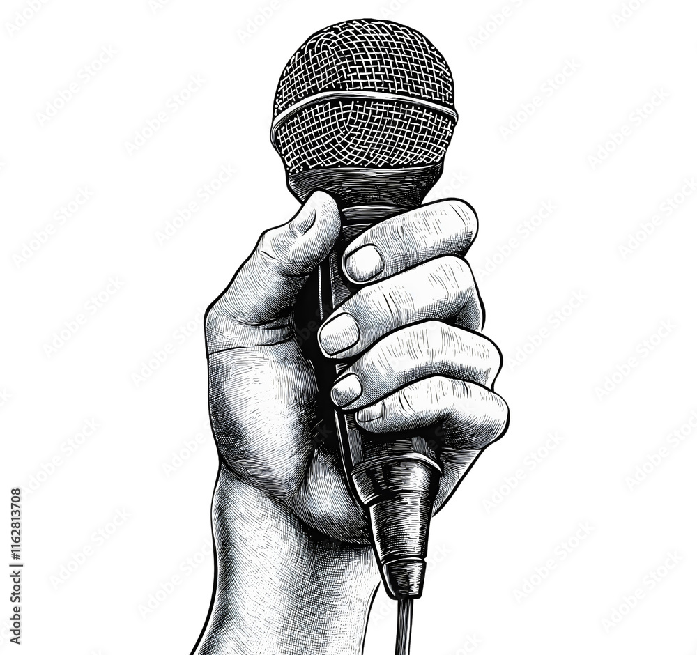 Retro halftone microphone collage design, vintage music studio ...