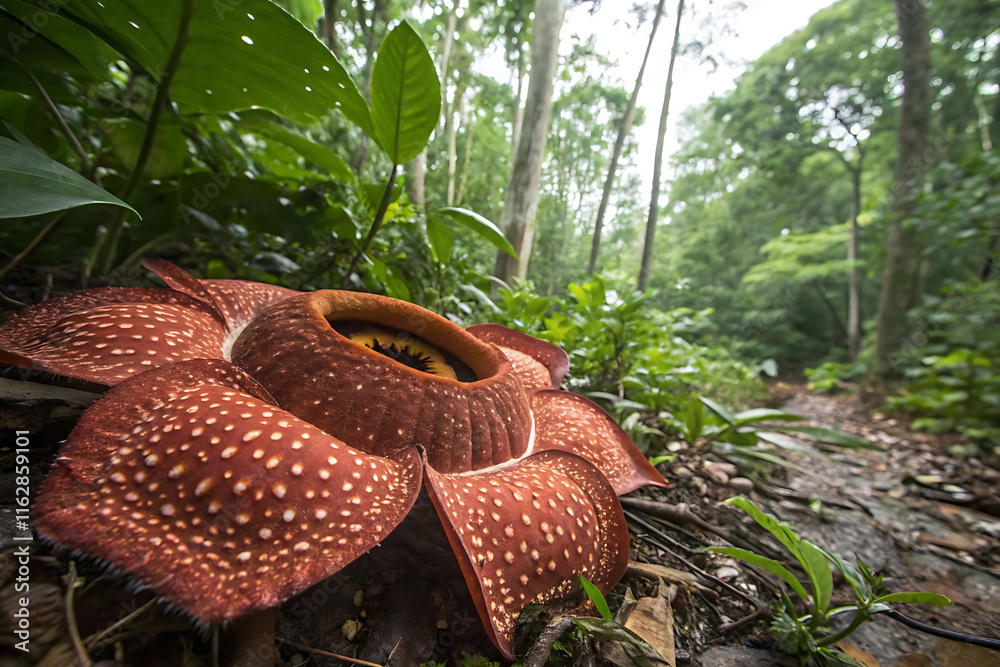 Rafflesia arnoldii in tropical rainforest setting highlighting its ...