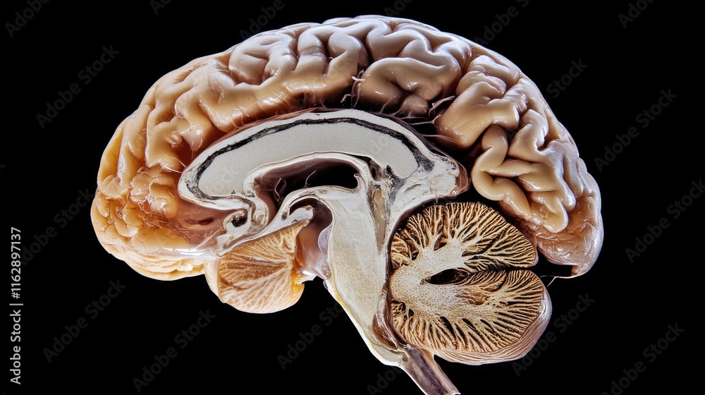 Human Brain Anatomy Sagittal Section, Cerebrum, Cerebellum, Brainstem ...