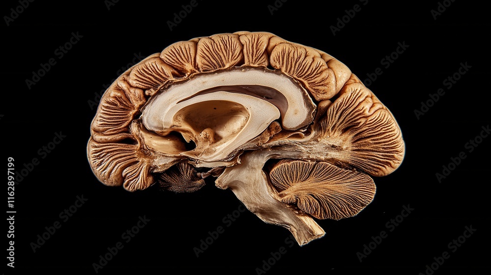 Human Brain Anatomy Sagittal Section, Cerebrum, Cerebellum, Brainstem ...