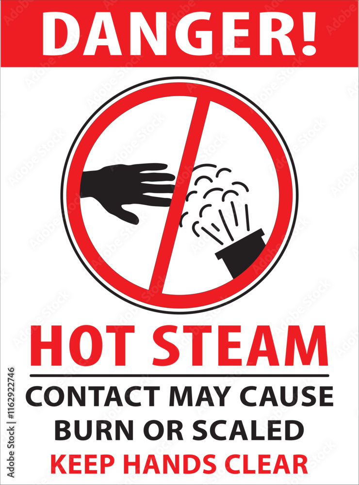 Hot steam keep hands clear red color warning sign vector.eps Stock ...