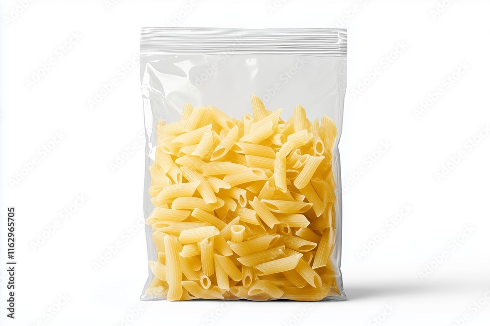 Transparent plastic pasta bag isolated on white background. Packaging ...