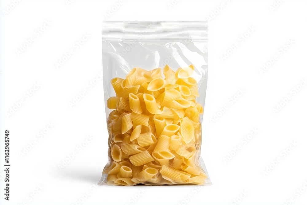 Transparent plastic pasta bag isolated on white background. Packaging ...