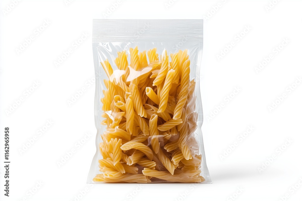 Transparent plastic pasta bag isolated on white background. Packaging ...