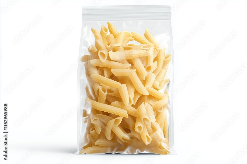 Transparent plastic pasta bag isolated on white background. Packaging ...