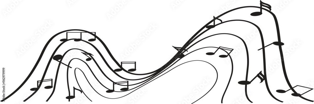 Music notes wave, Curve musical signs, sound wave line symbol, acoustic ...