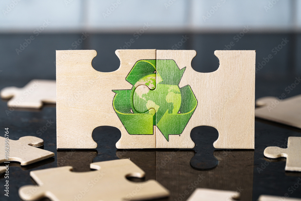 Recycling Sustainability, Wooden Puzzle Pieces Environmental Symbolism ...