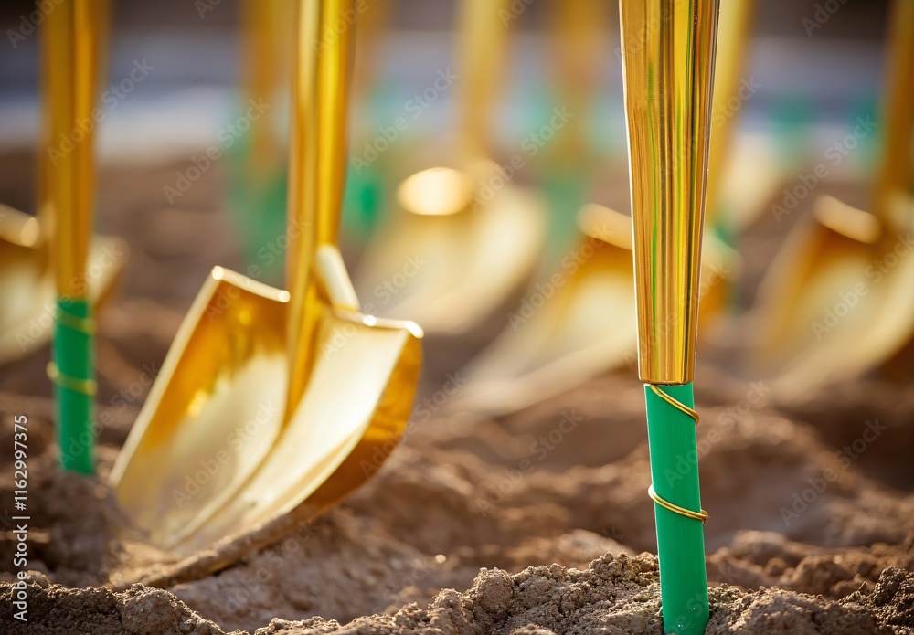 Golden Shovels Groundbreaking Ceremony Close Up Stock Photo | Adobe Stock