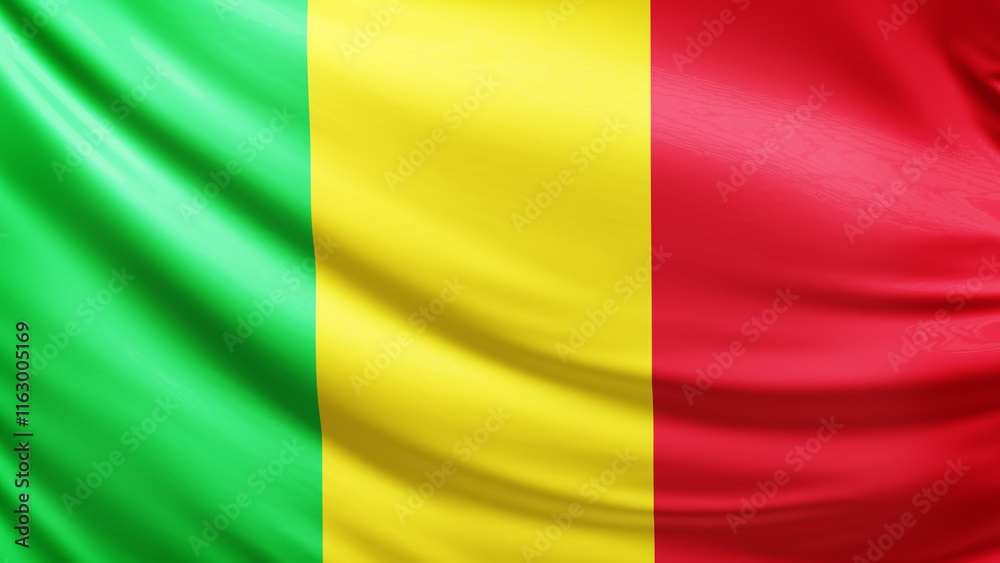 mali flag picture, close-up shot of malian nation flag, africa ...