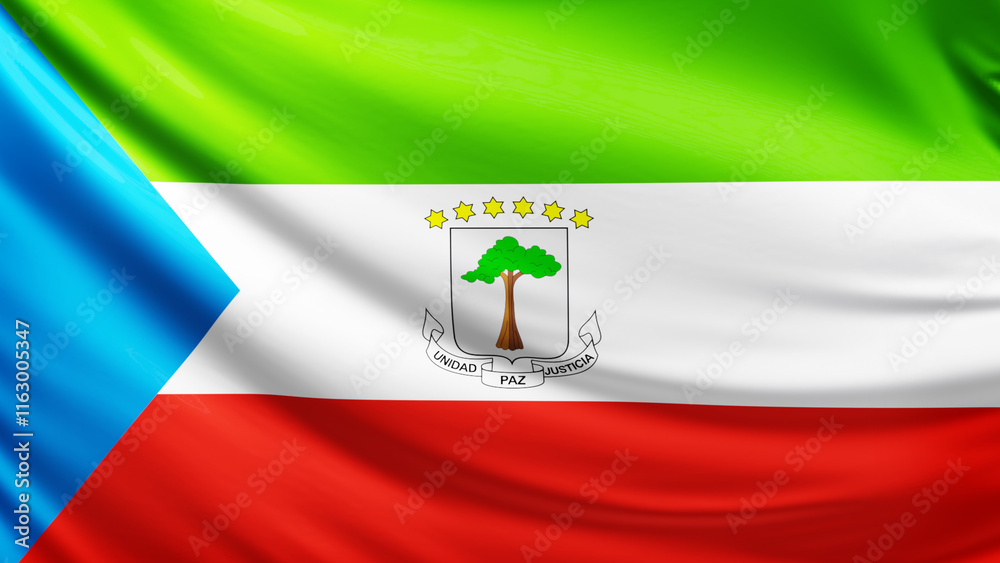 equatorial guinea flag picture, close-up shot of guinean nation flag ...