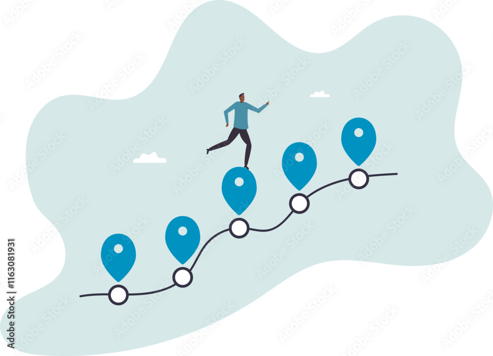 Roadmap, project milestone or business journey achievement, workflow or ...