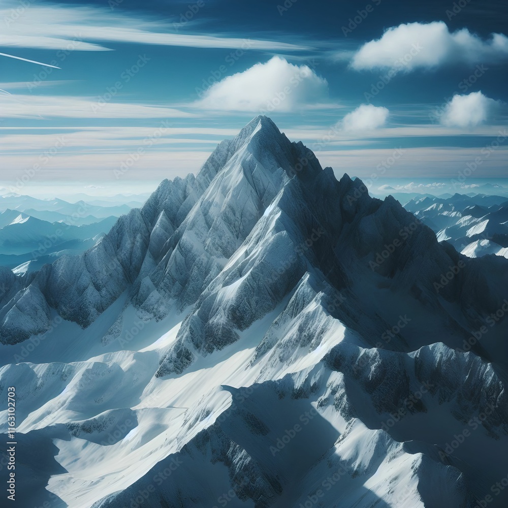 Long mountain ranges towering through the clouds, with mist and fog ...