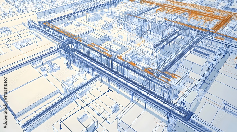 Architectural Blueprint Design Showing Complex Building Structure Stock ...