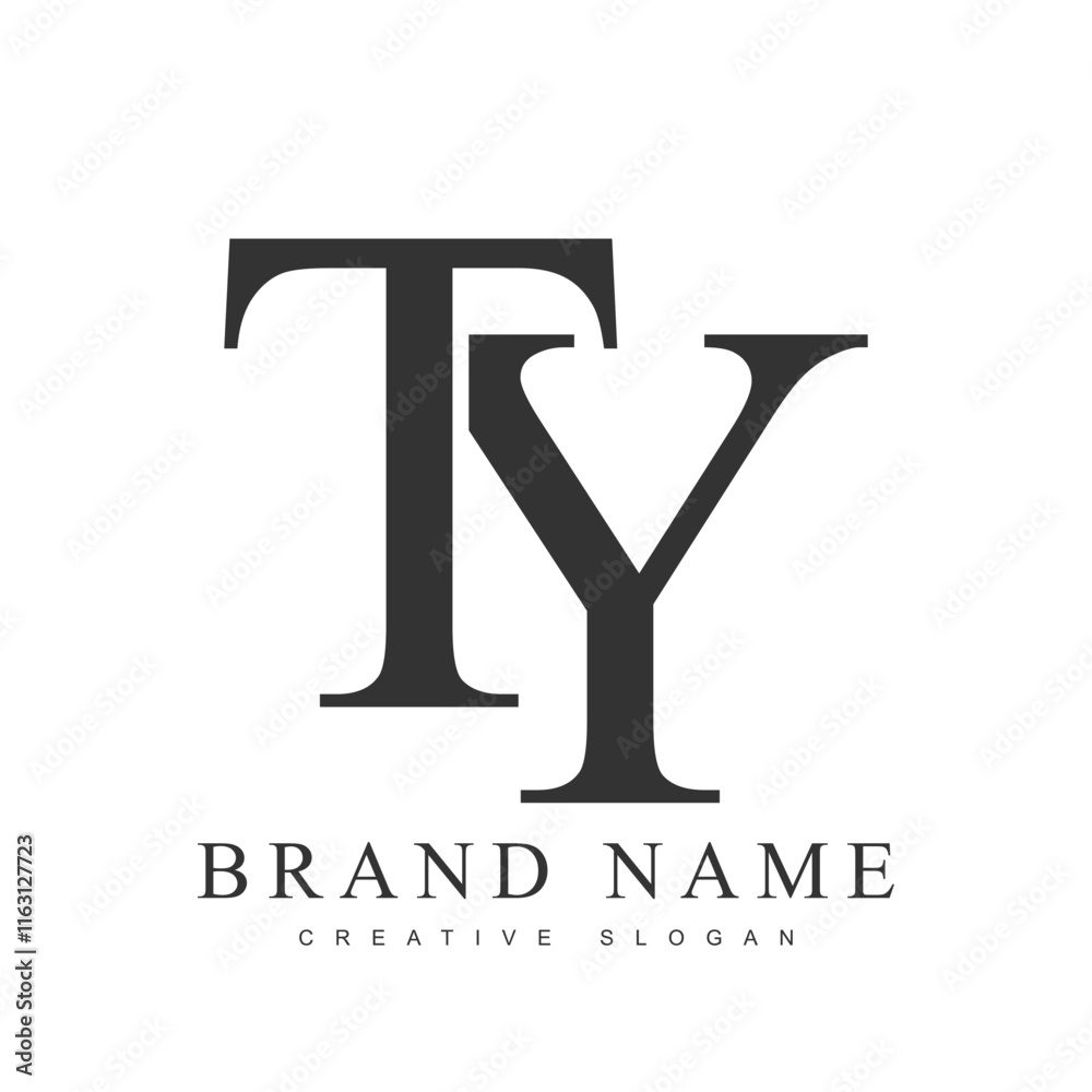 TY trendy logotype template. Initial letter t and y classic font style ...