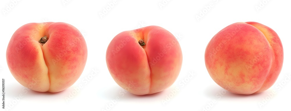 Peach, peach in three different angles, white background, photography ...
