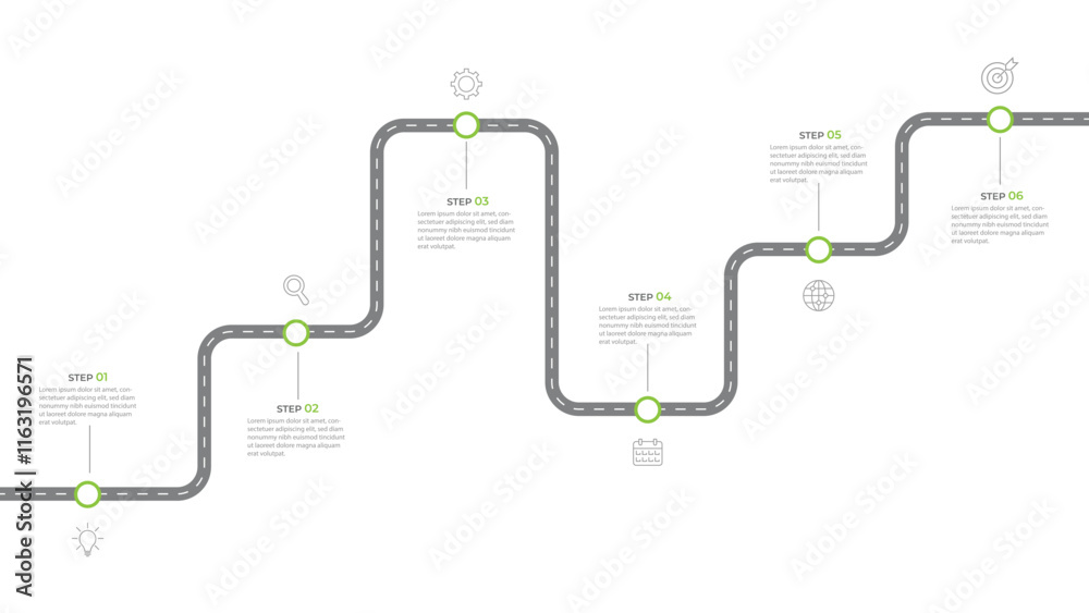 Infographic roadmap design template. Business Timeline of 6 Important ...